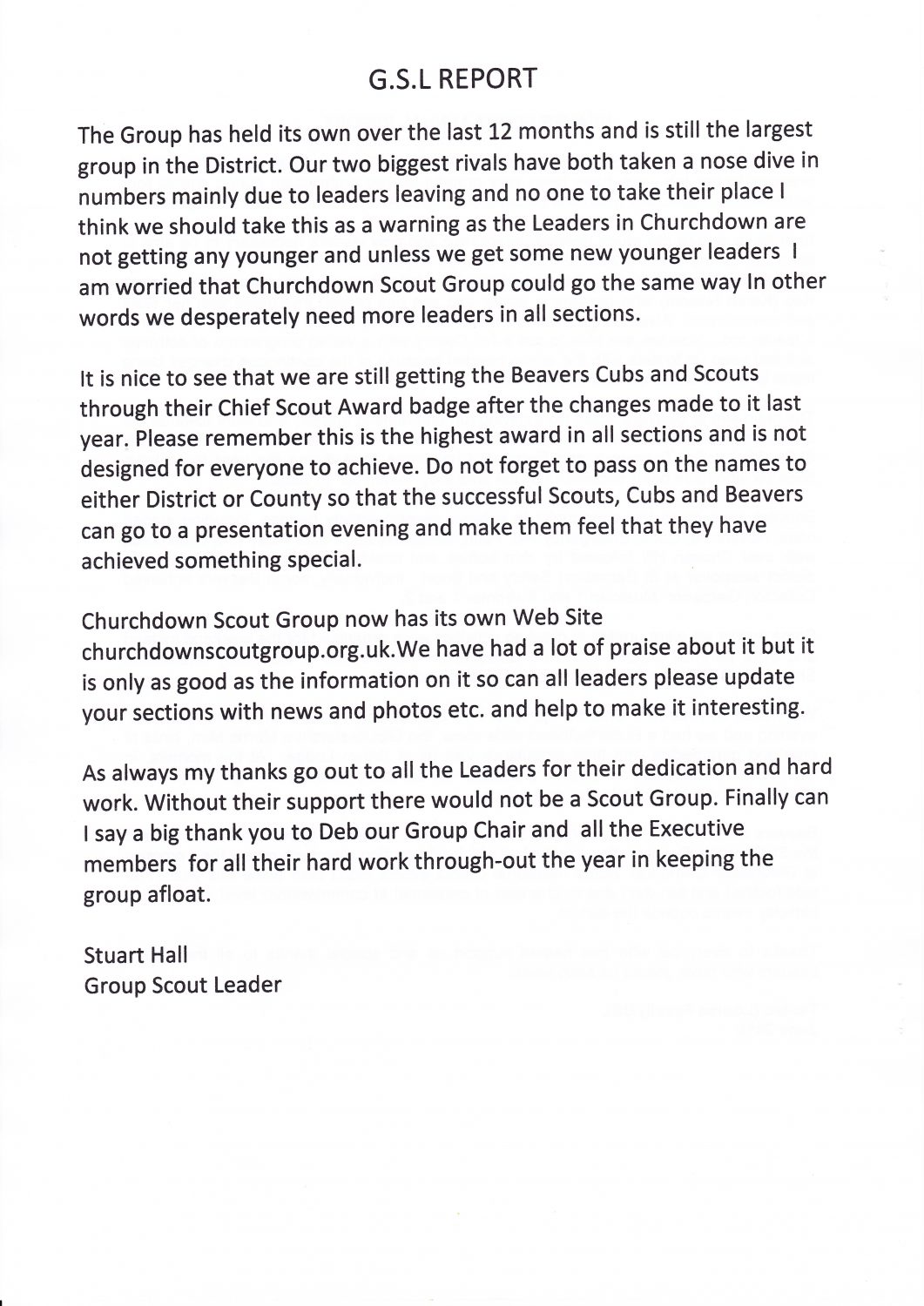 GSL report - Churchdown Scout Group